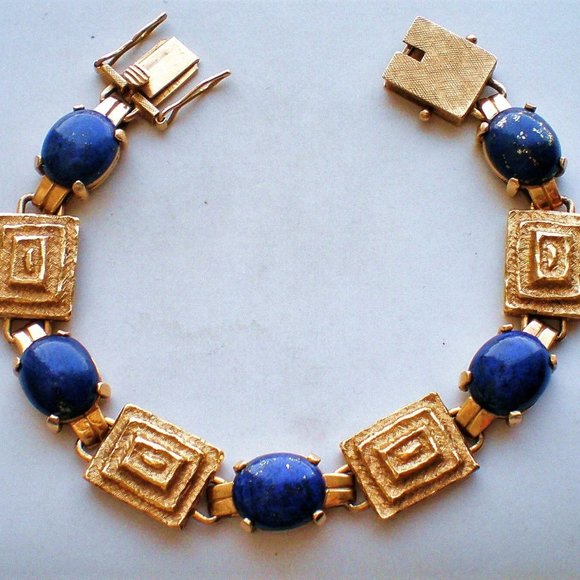 S.F. | Jewelry | Vintage Massive Heavy Designer 4k Yellow Gold Lapis Lazuli Tennis Bracelet 34g ...